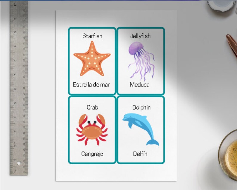 Sea Animals Flashcards / Printable English-spanish-bilingual Flashcards ...