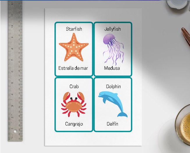 Sea Animals Flashcards / Printable English-spanish-bilingual Flashcards ...