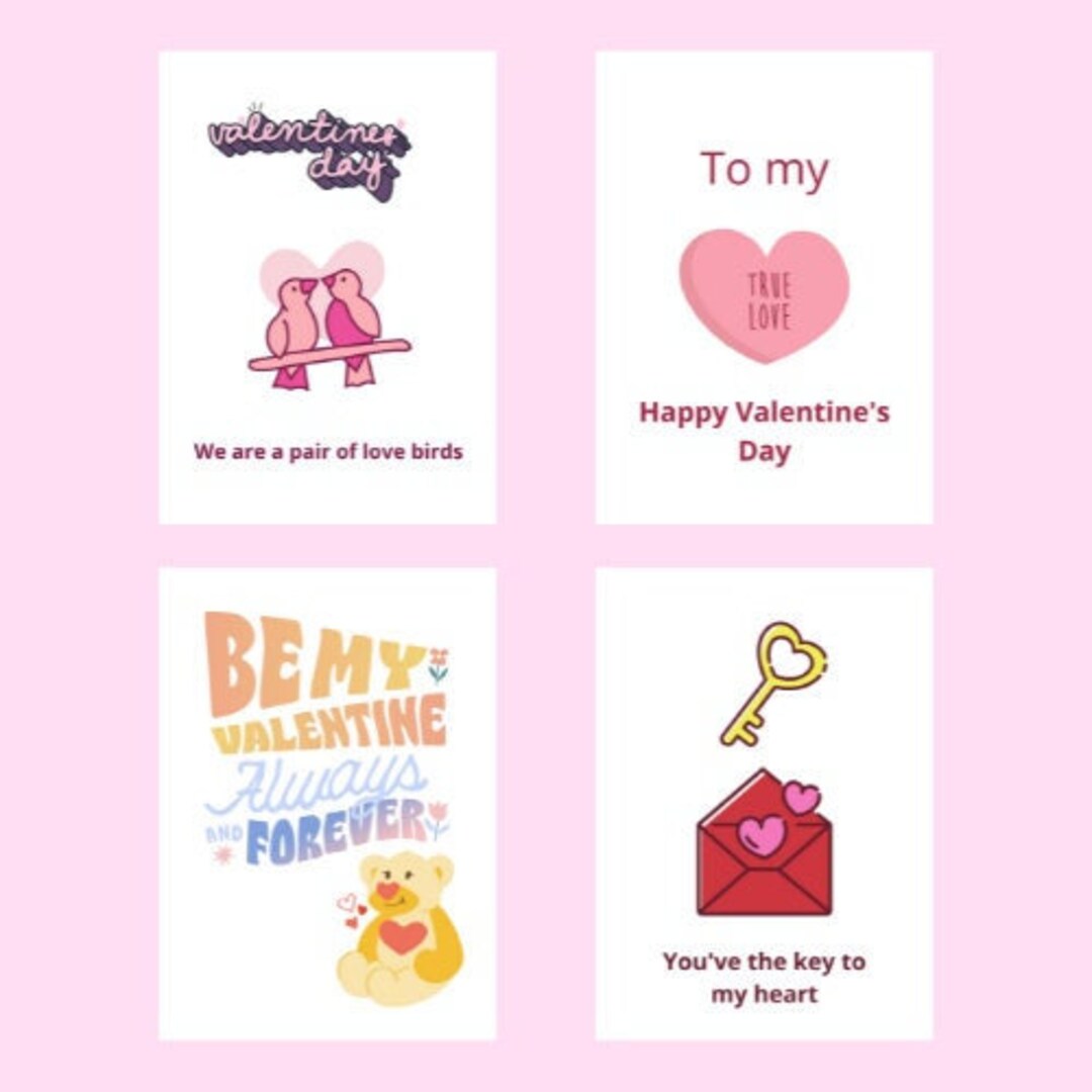Set of Printable Valentine's Day Cards/ Set of 4 Instant Download ...