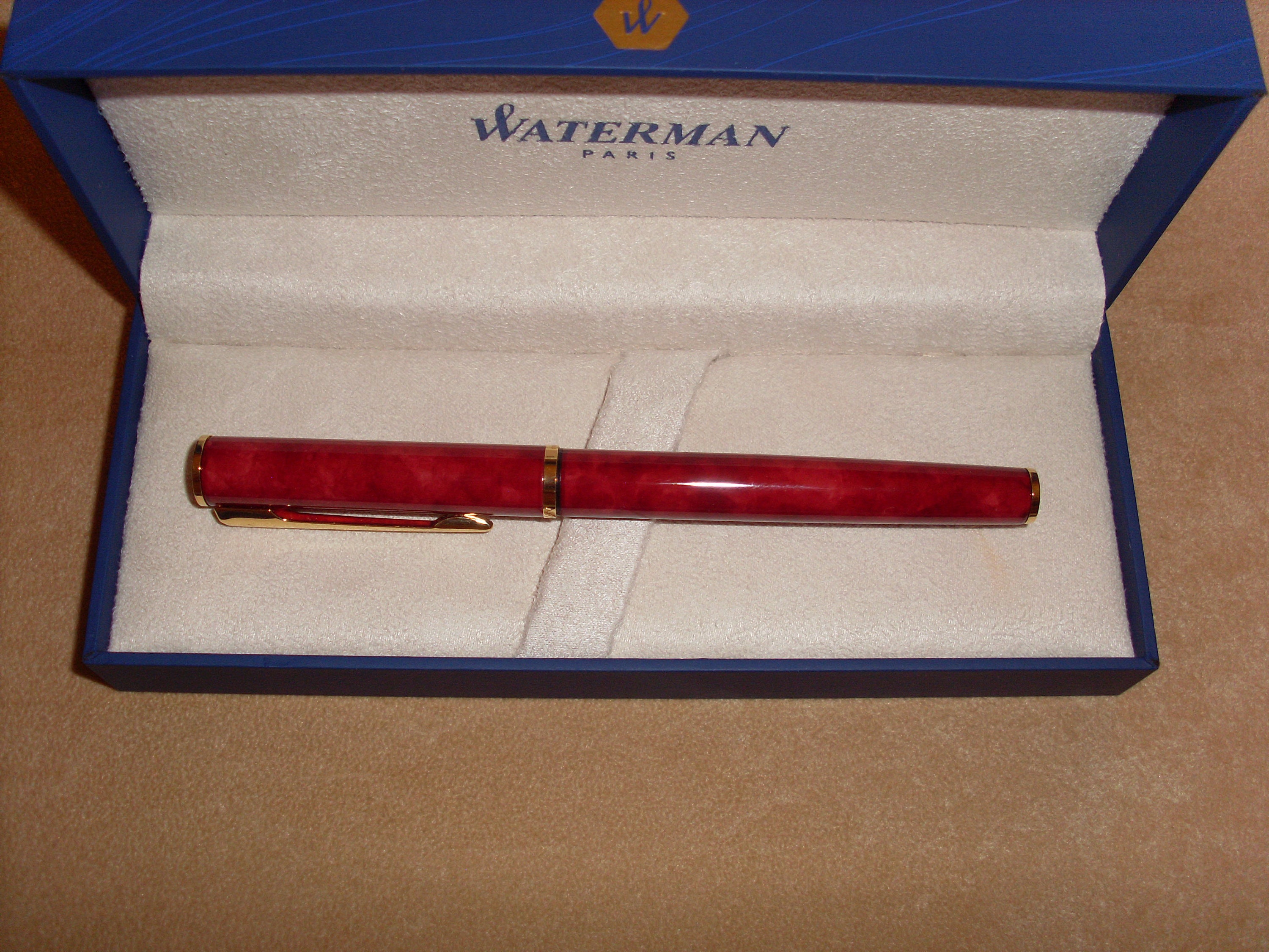 Waterman Apostrophe Fountain Pen Red Marble & Gold Medium Pt New in Box ...