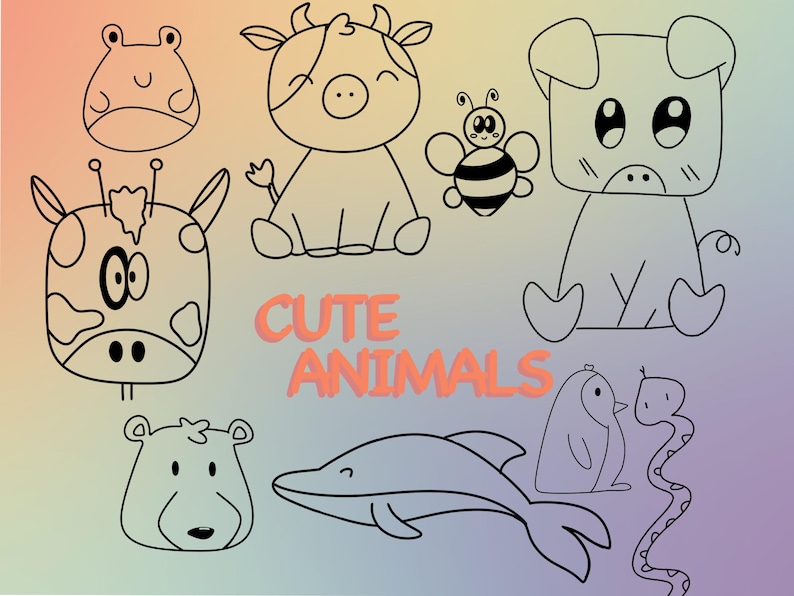 Cute Lined-out Animals PNG Doodle Elements Instant Download - Etsy