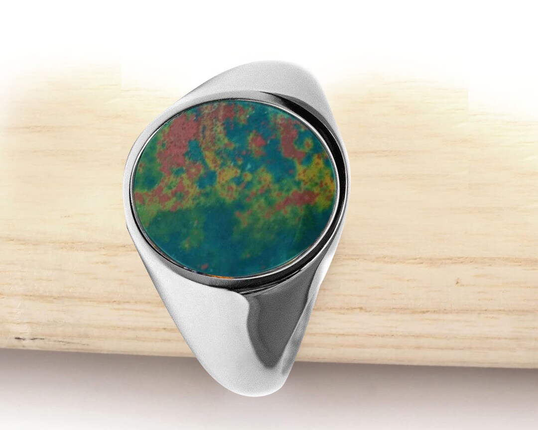 Natural Bloodstone Ring, Mens Signet Ring Silver, Statement Pinky Ring ...