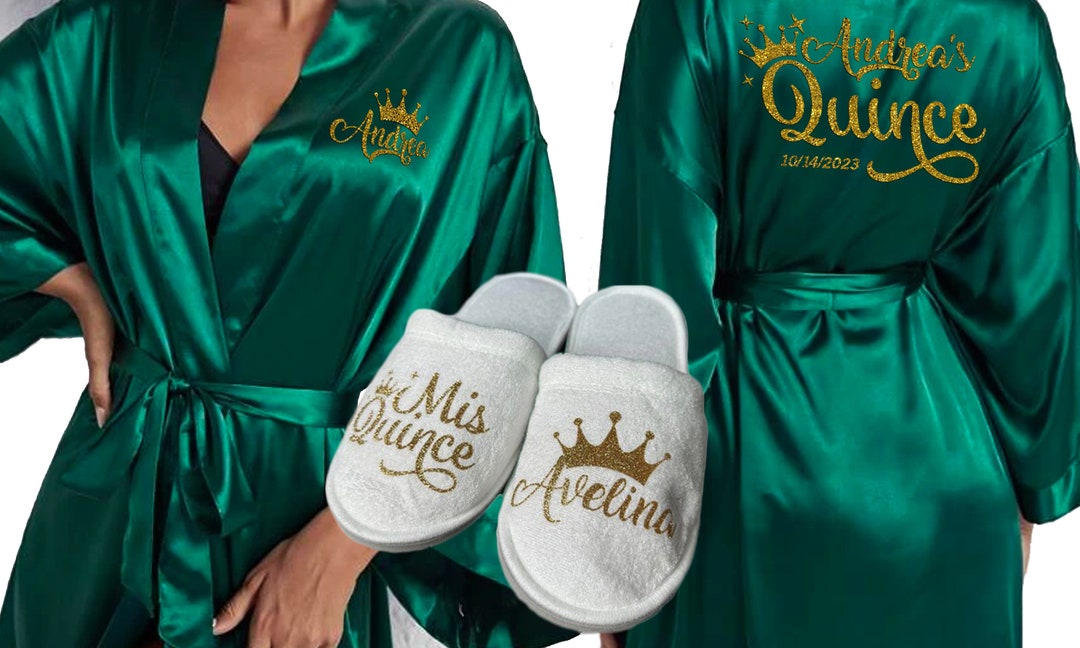 Emerald Green Satin Robe, Quinceañera Robe ,quinceanera Robe With ...