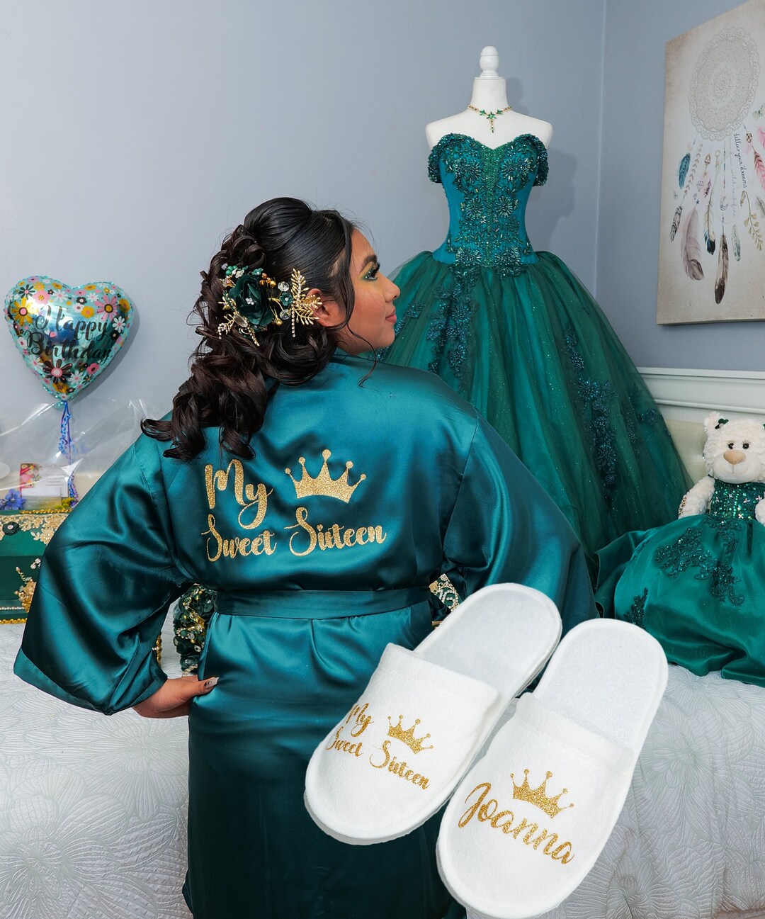 Sweet Sixteen Evergreen Emerald Green Robe Satinsmooth - Etsy