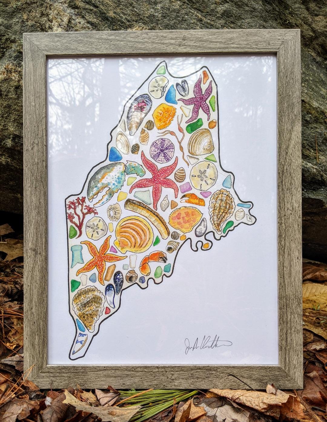 Maine Beachcombing Art Print Signed by Maine Artist, Sea Glass ...