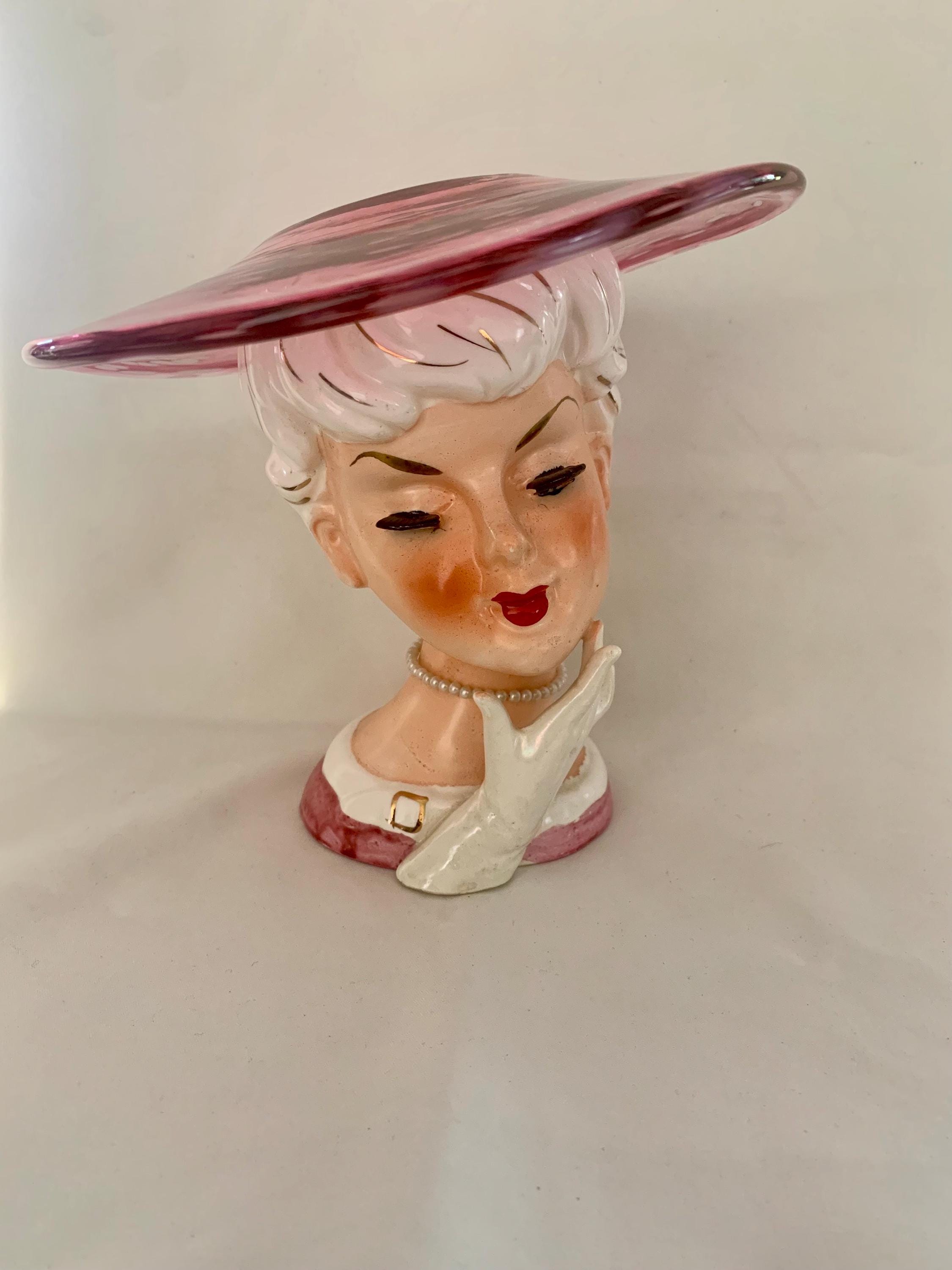 Hybrid..vintage Lady Head Vase Figurine With Glass Hat - Etsy