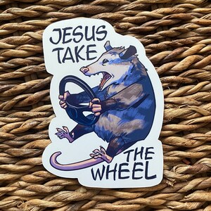 Possum Jesus Take the Wheel Illustrated Sticker - Etsy