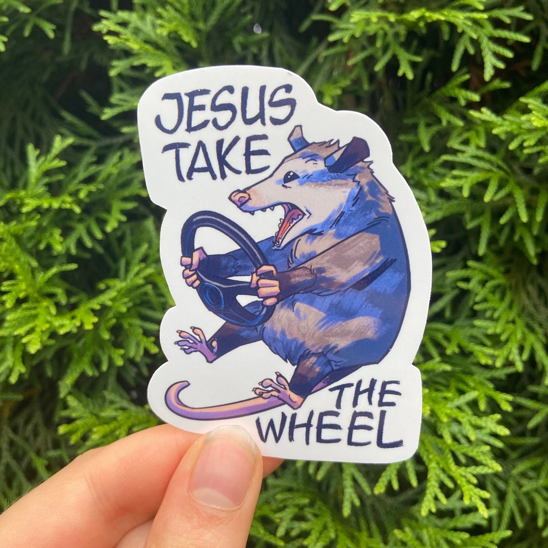Possum Jesus Take the Wheel Illustrated Sticker - Etsy