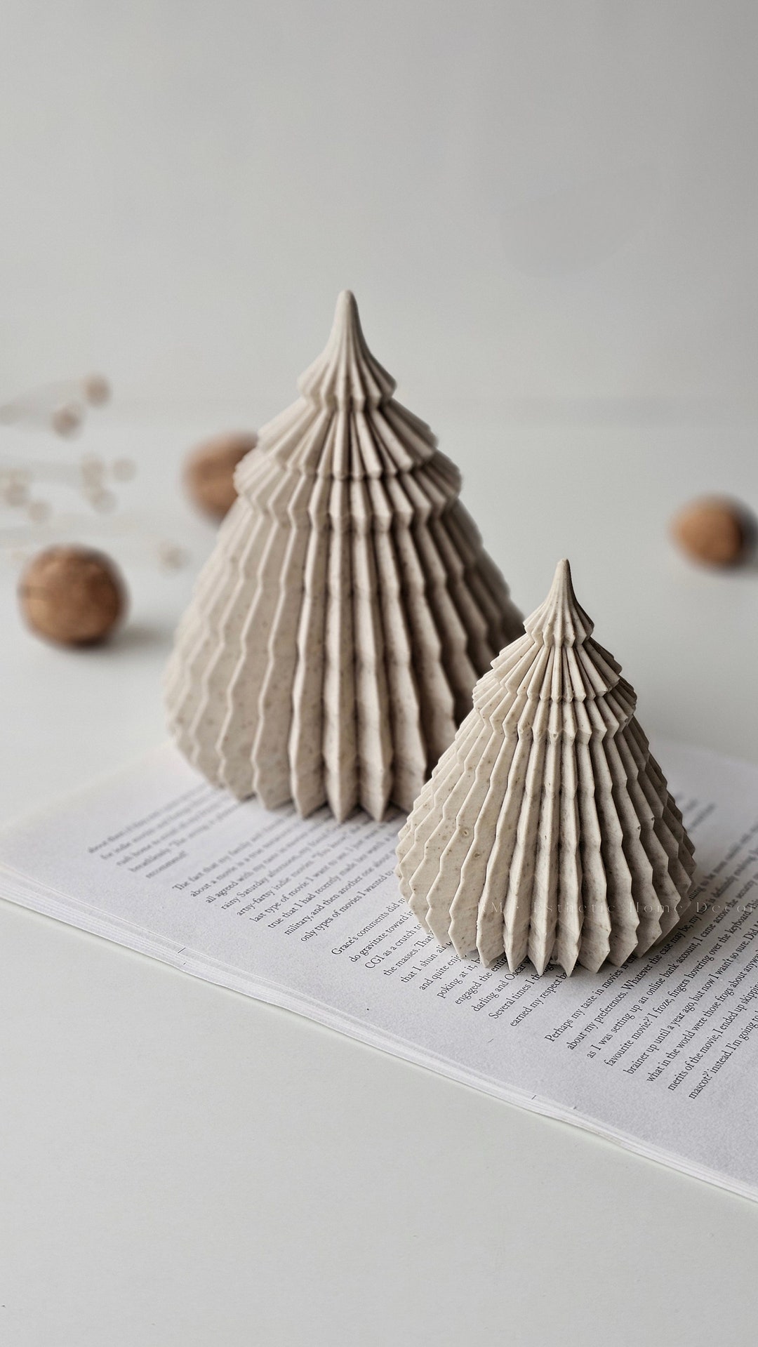 Set of 2 | Stone Ornamental Origami Solid Trees Decorations Display ...