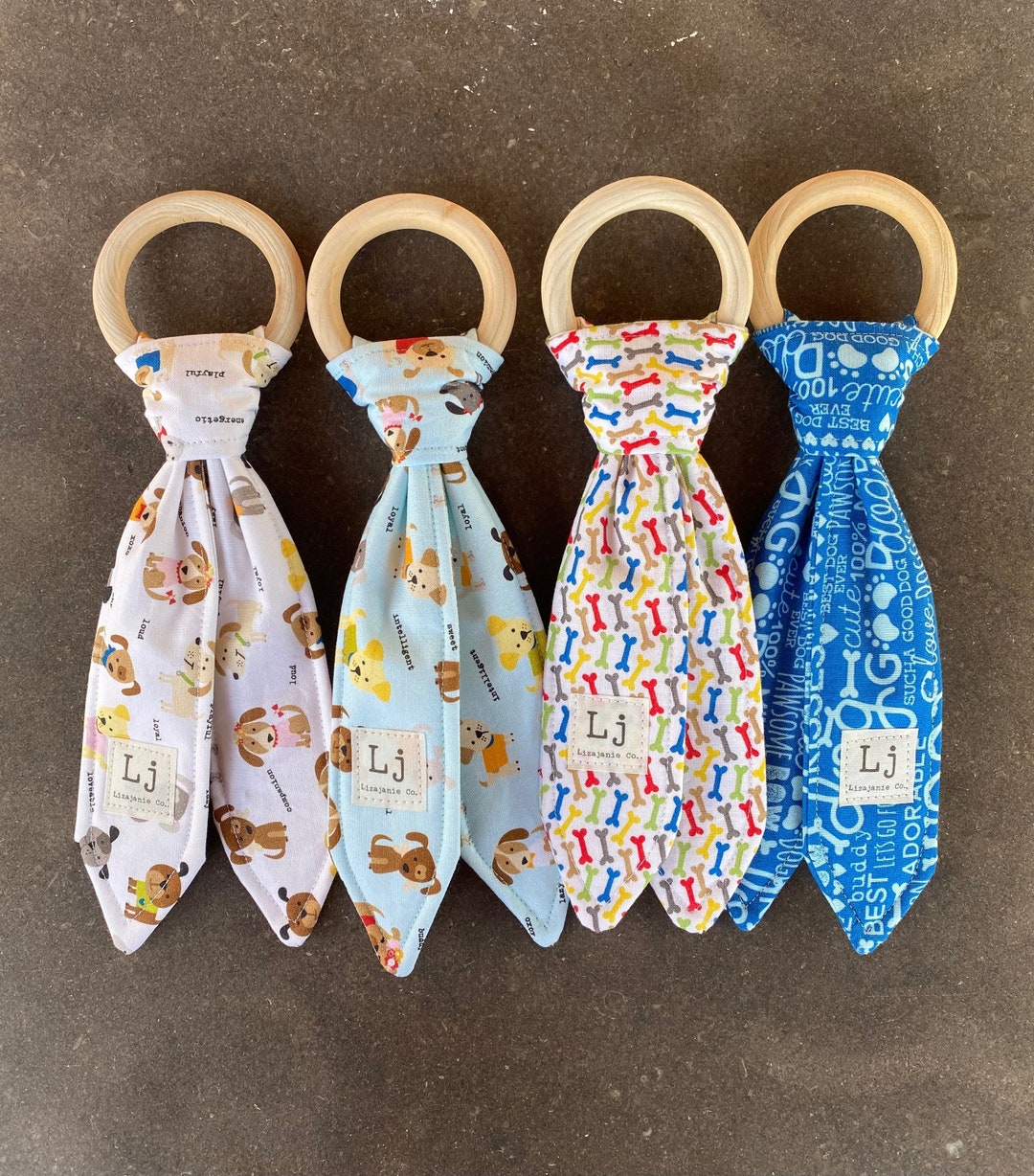 Dog Crinkle Teether With Wood Ring, Sensory Toy, Crinkle Fabric Tie ...