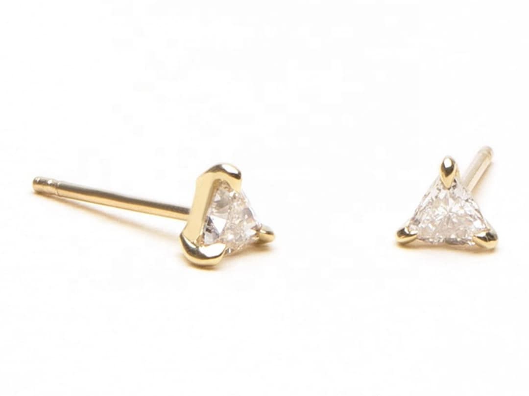 TRILLION STUD EARRING, Trillion Cut Gold-plated Minimalist Stud Earring ...