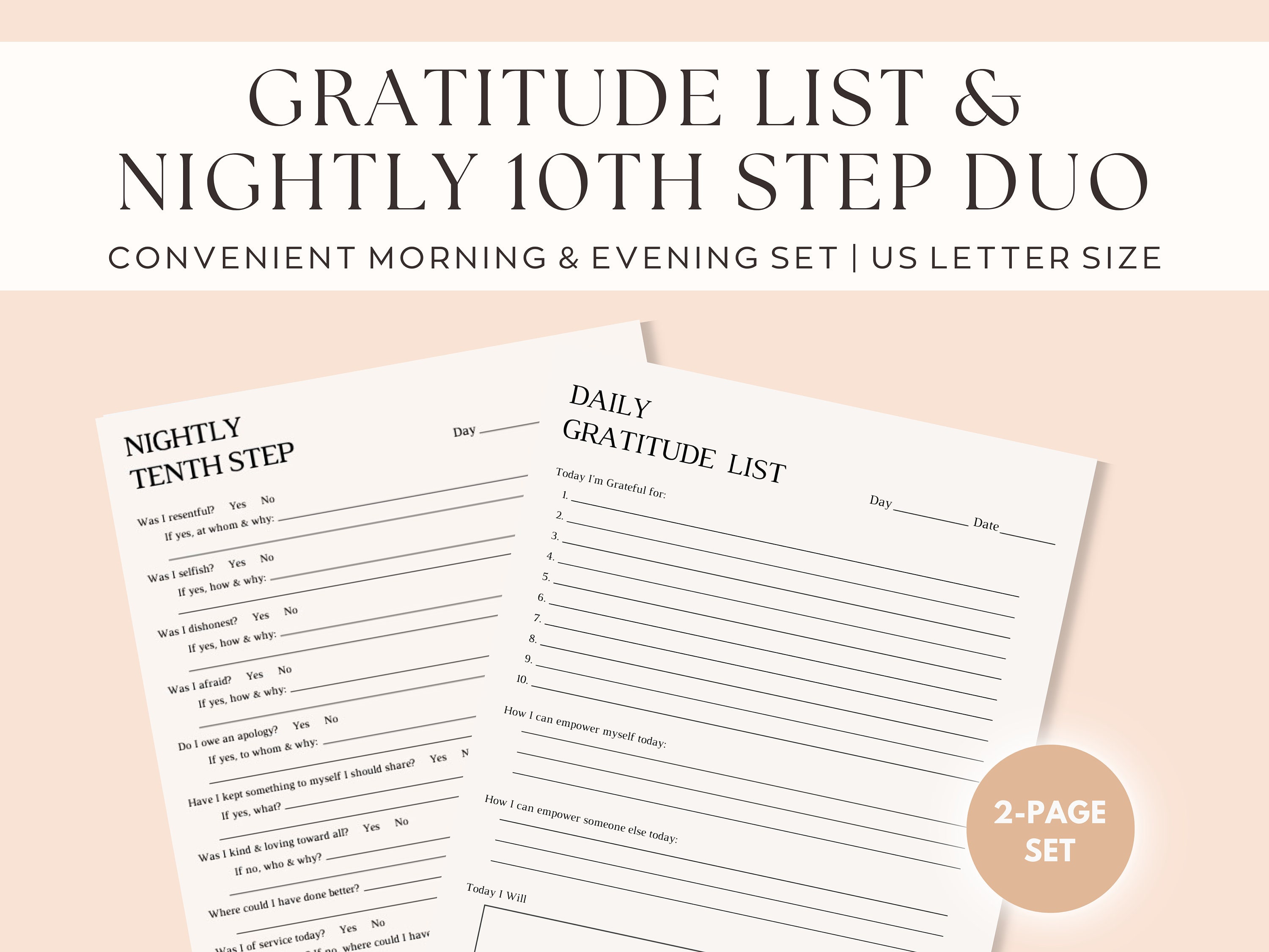 INVENTORY & GRATITUDE LIST Clean Worksheet Duo, Alcoholics Anonymous ...