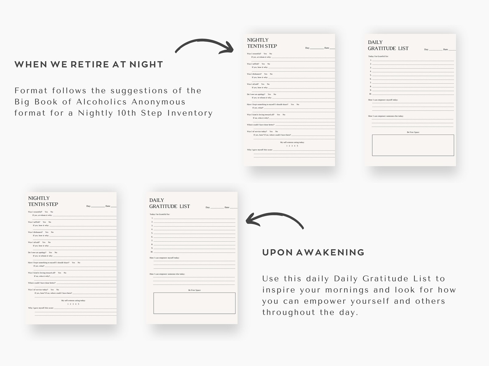 INVENTORY & GRATITUDE LIST Clean Worksheet Duo, Alcoholics Anonymous ...