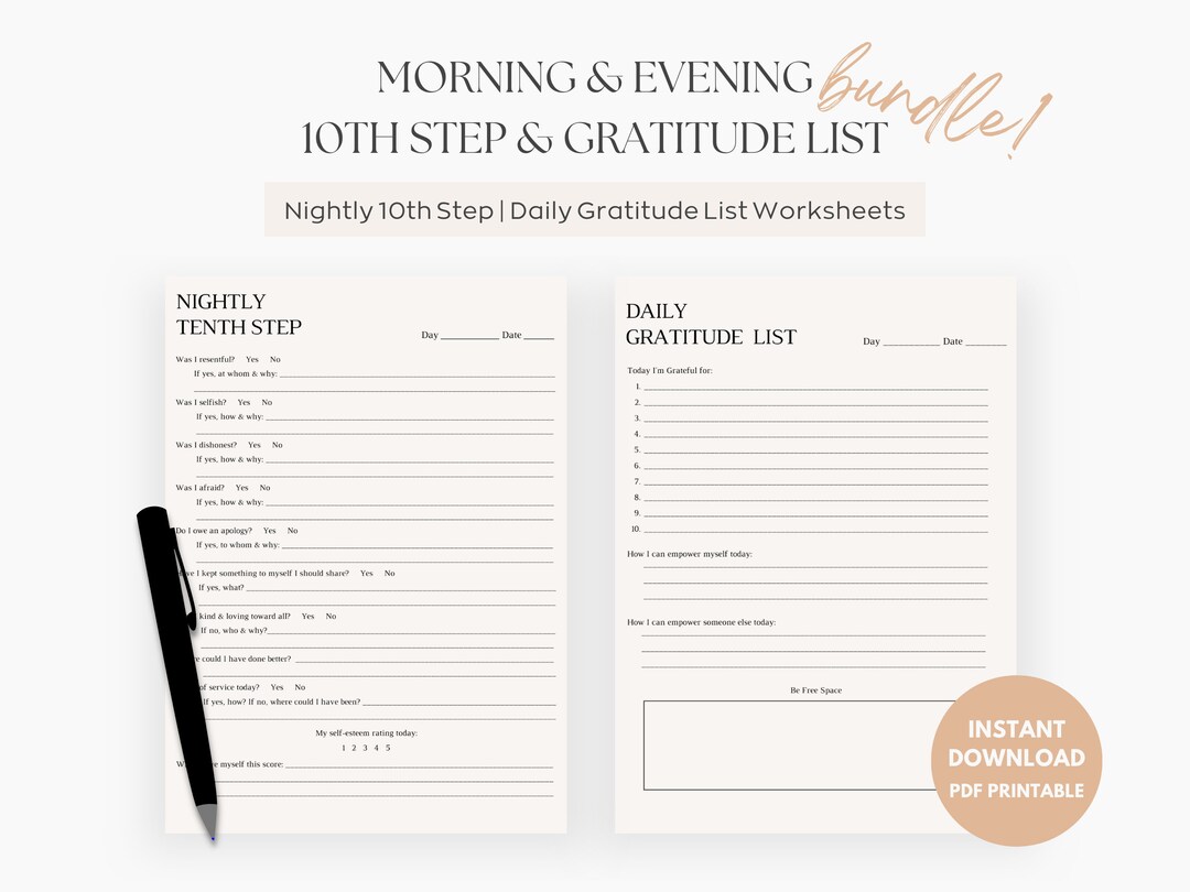 INVENTORY & GRATITUDE LIST Clean Worksheet Duo, Alcoholics Anonymous ...