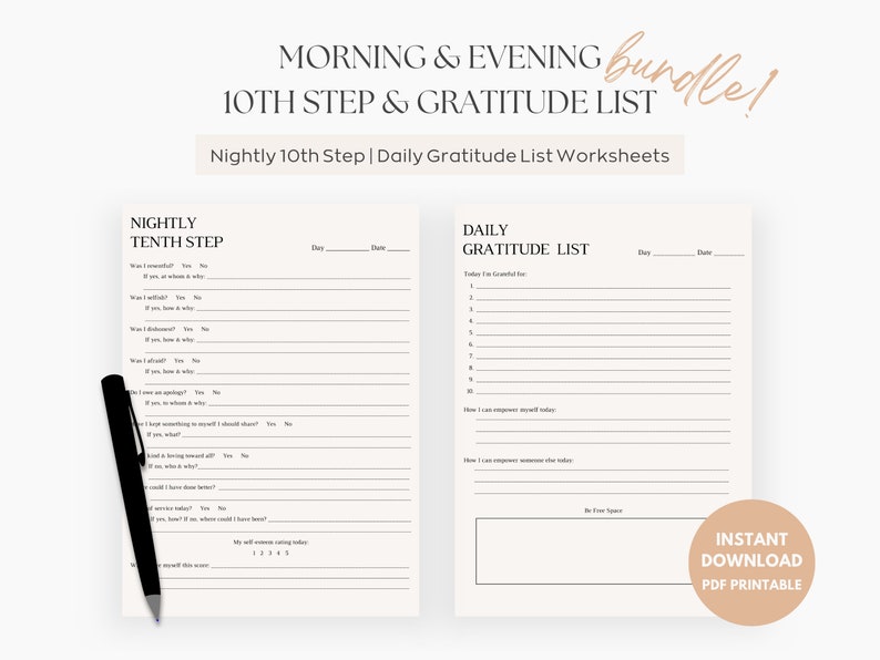 INVENTORY & GRATITUDE LIST Clean Worksheet Duo, Alcoholics Anonymous ...