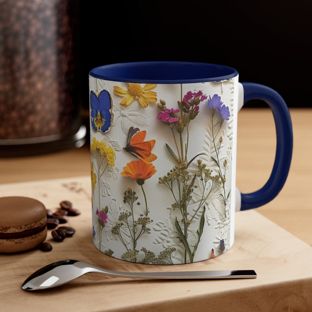 Boho Wildflowers Cottage Core Coffee Mug (S.B), Pressed Floral Mug ...