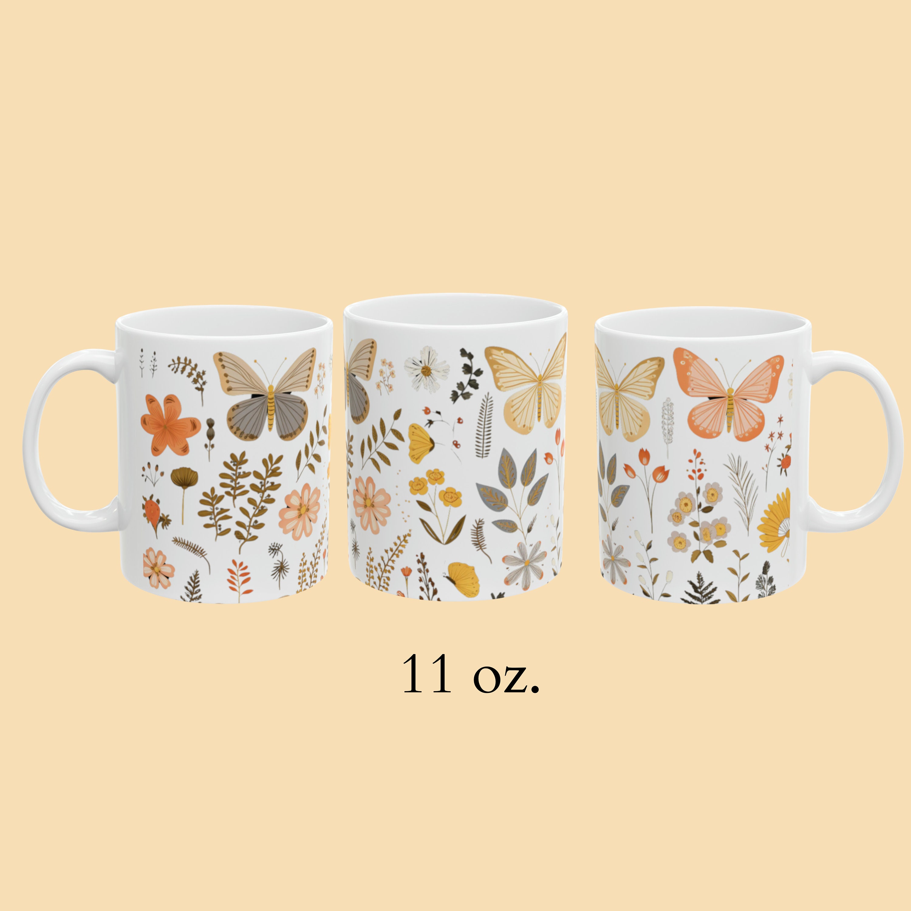 Boho Wildflowers Cottage Core Coffee Mug S.1, Pressed Floral Mug ...