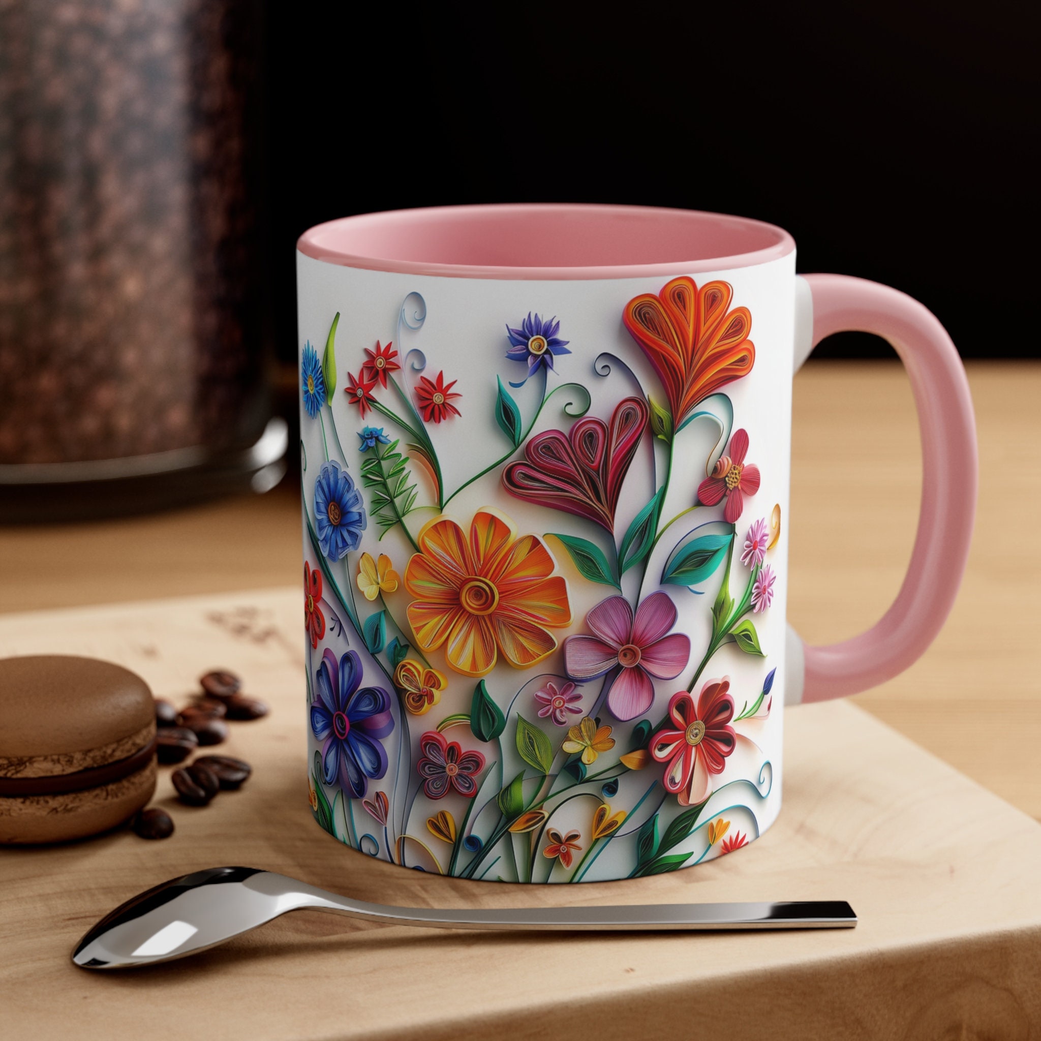 Exquisite Coffee Mug Embellished With Intricate Paper Quill Flowers ...