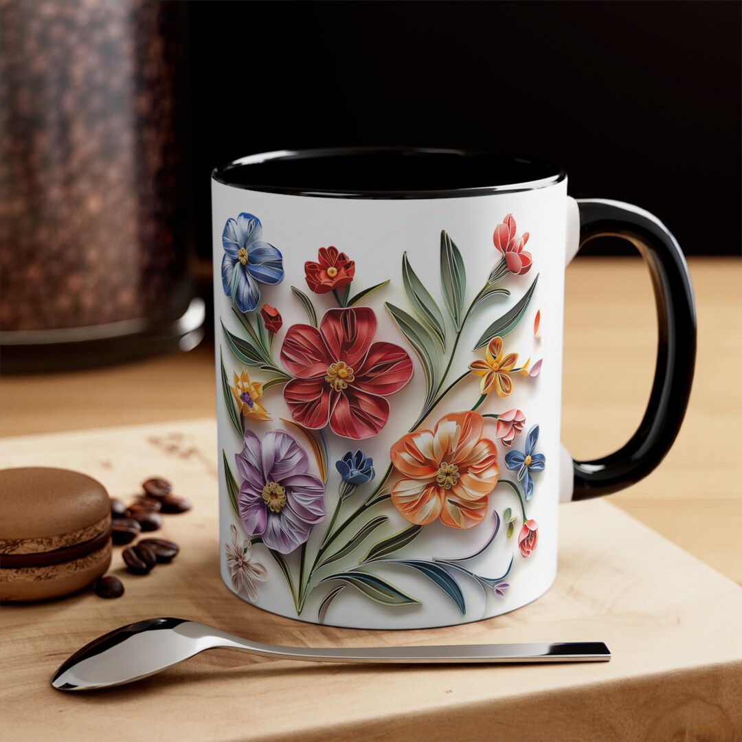 Exquisite Coffee Mugs Embellished With Intricate Paper Quill Flowers ...