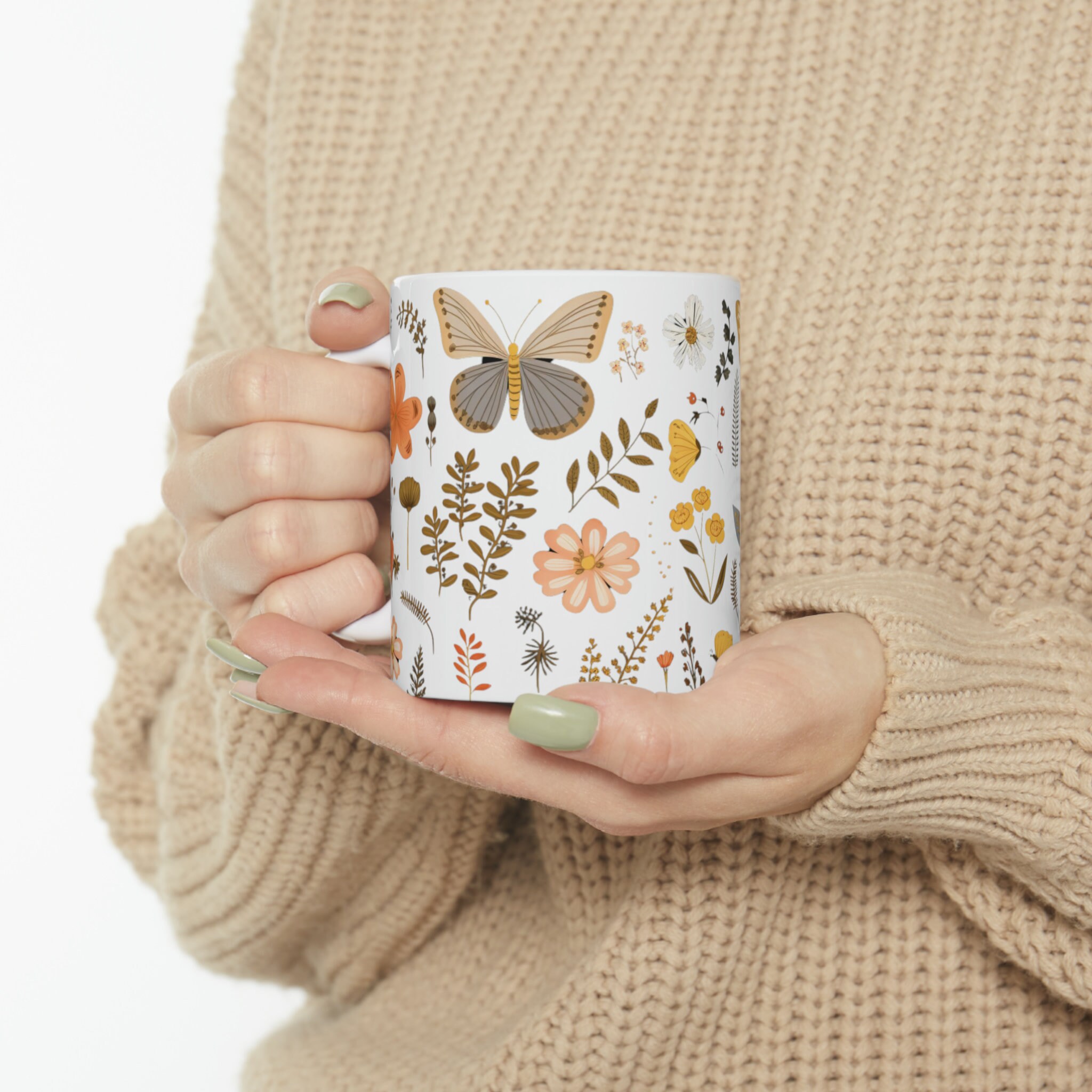 Boho Wildflowers Cottage Core Coffee Mug S.1, Pressed Floral Mug ...