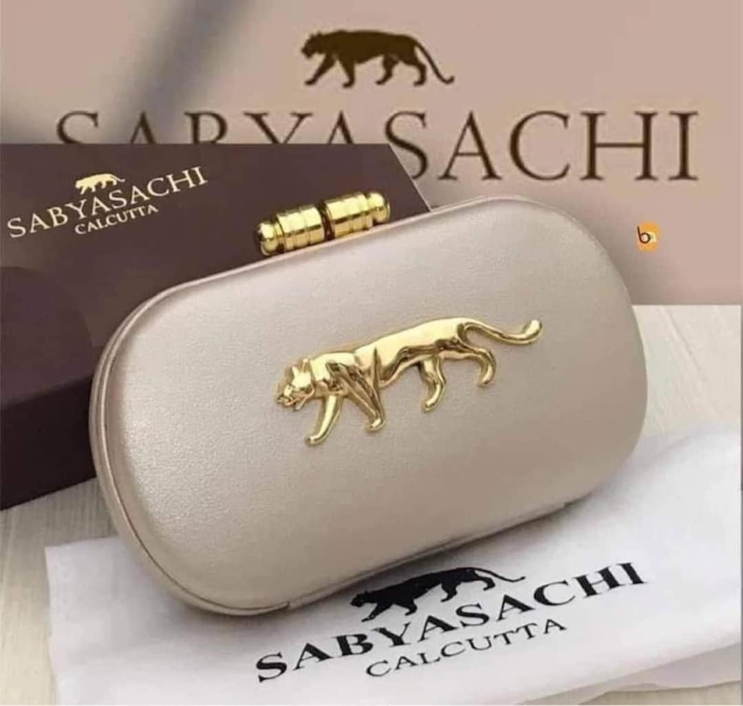 Indian Designer SABYASACHI Inspired Clutch Bag With Golden Tiger Logo ...