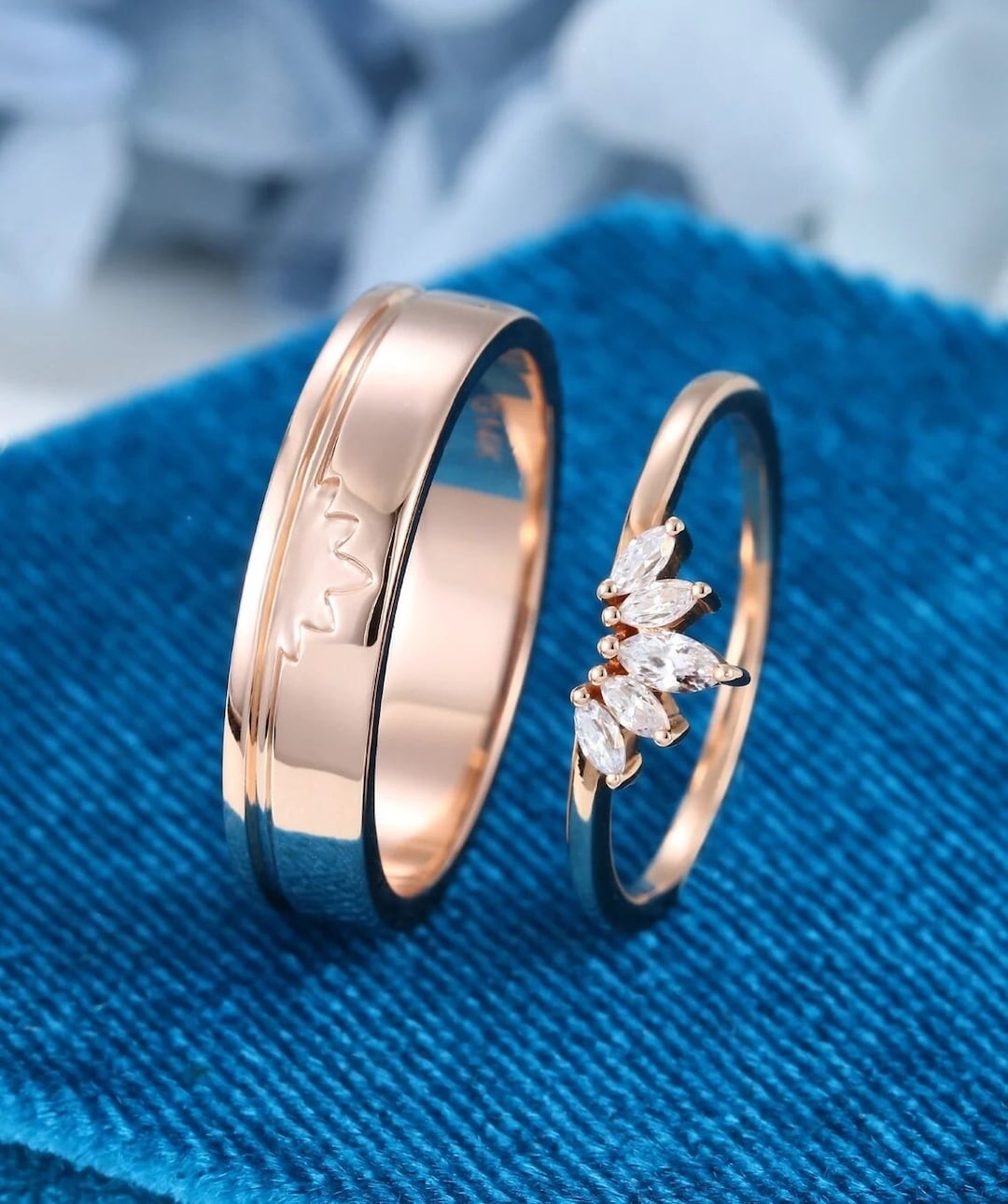 His and Hers Matching Wedding Bands, Couples Ring Set, Engagement Band ...