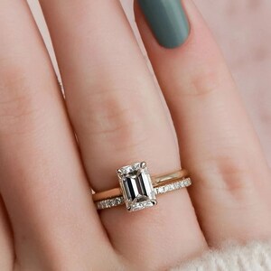 2 Ct Emerald Cut Moissanite Wedding Ring Set, Moissanite Engagement ...