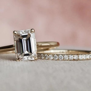 2 Ct Emerald Cut Moissanite Wedding Ring Set, Moissanite Engagement ...
