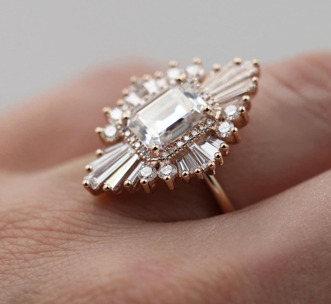 Star Burst Emerald Engagement Ring Sun Burst Halo Emerald - Etsy