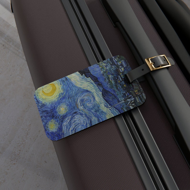 Van Gogh-themed Starry Night Luggage Tag W Adjustable Leather Strap - Etsy