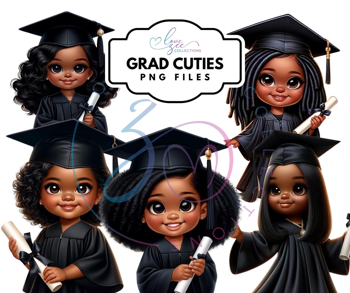 Cute African American Girl Graduation Clipart Sublimation Clipart Black ...
