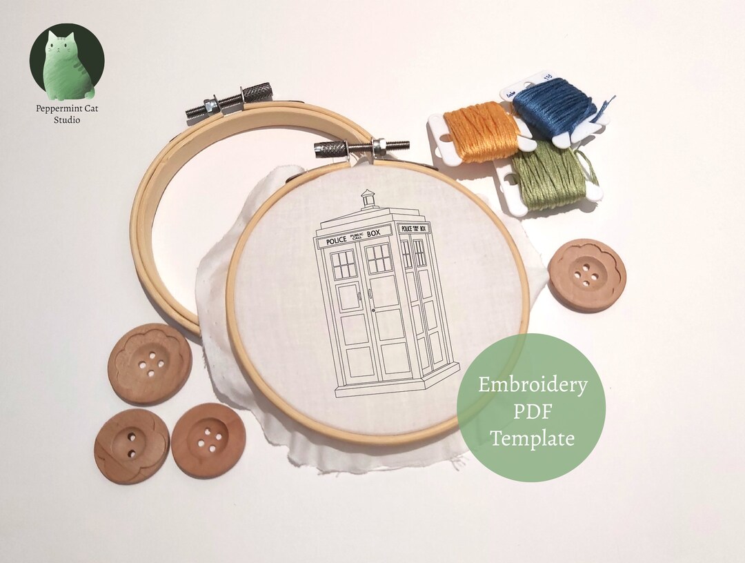 Tardis Hand Embroidery Pattern || Doctor Who Embroidery Template PDF ...