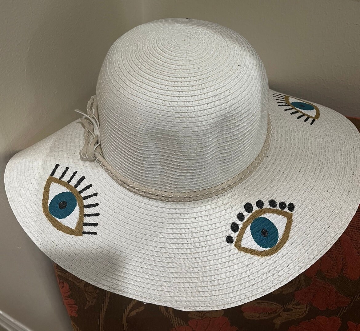 Boho Sun Hat Evil Eye Festival Hat Beach Wedding UV Protection Summer ...
