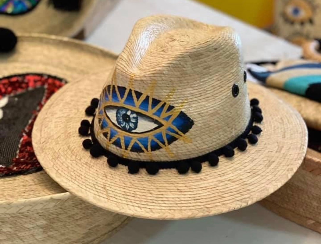 Evil Eye Hat Hand Painted Hand Woven Palm SALE - Etsy