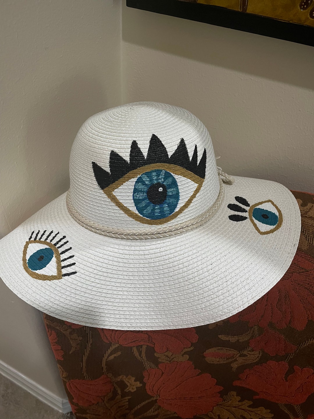 Boho Sun Hat Evil Eye Festival Hat Beach Wedding UV Protection Summer ...