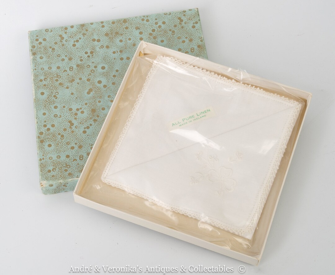 Irish Linen Handkerchief With Shamrock Embroidery Vintage Old - Etsy