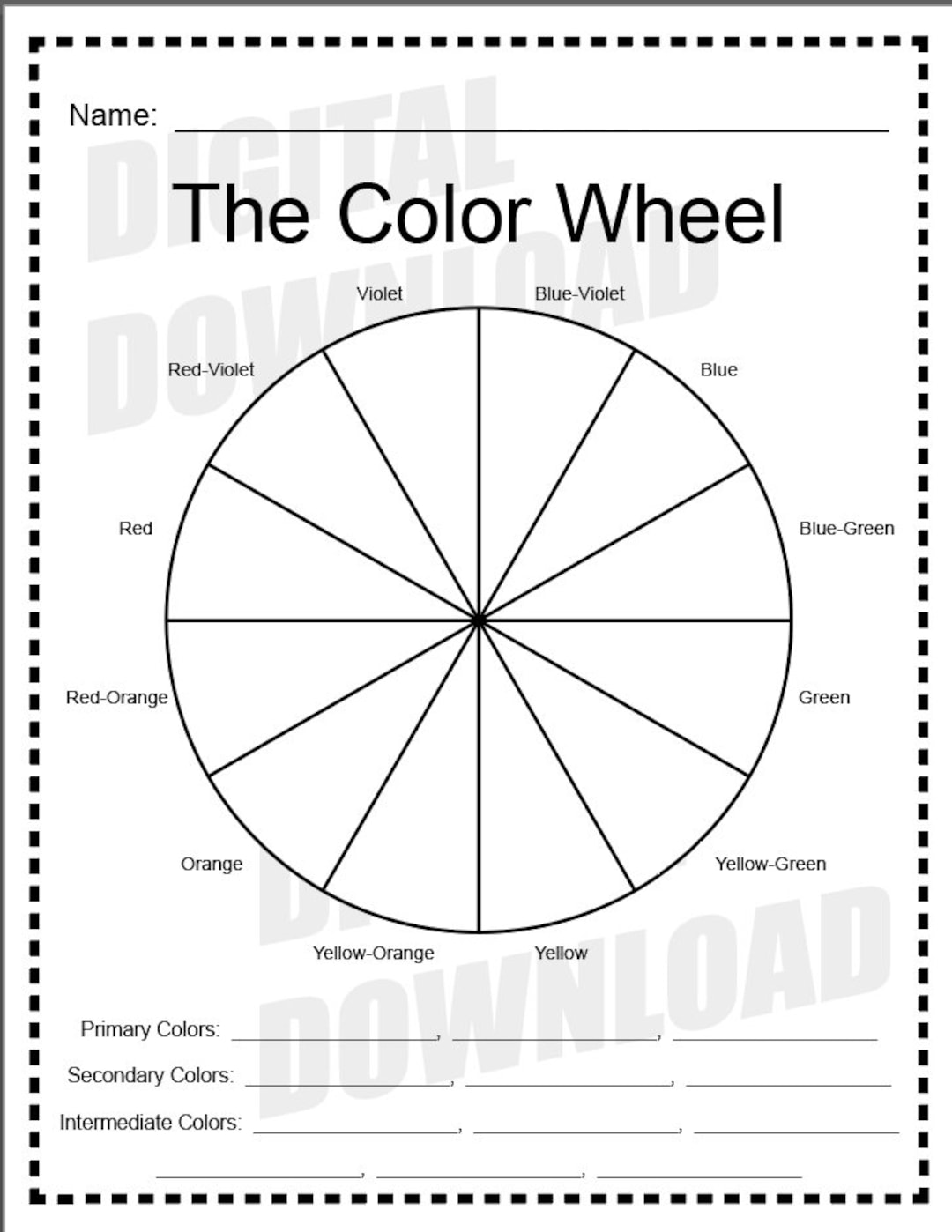 Color Wheel Art Worksheet - Etsy