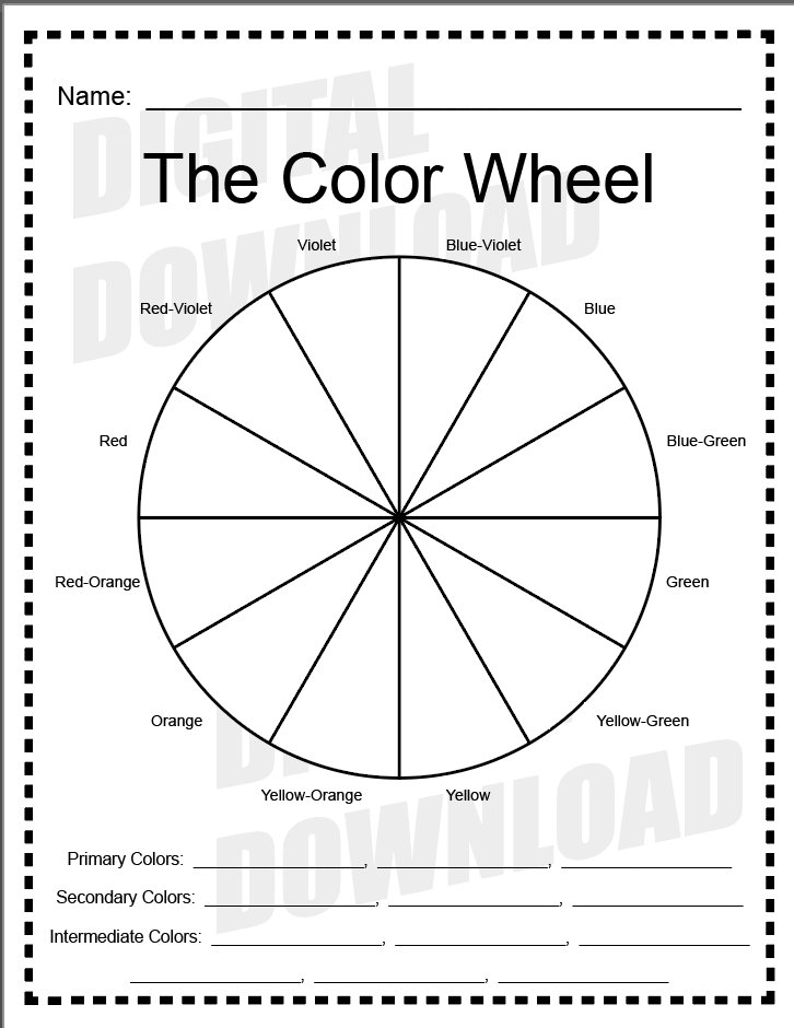 Color Wheel Art Worksheet - Etsy