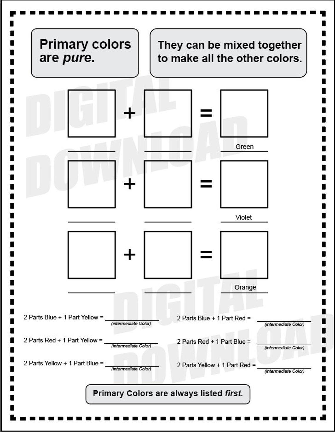 Color Wheel Art Worksheet - Etsy