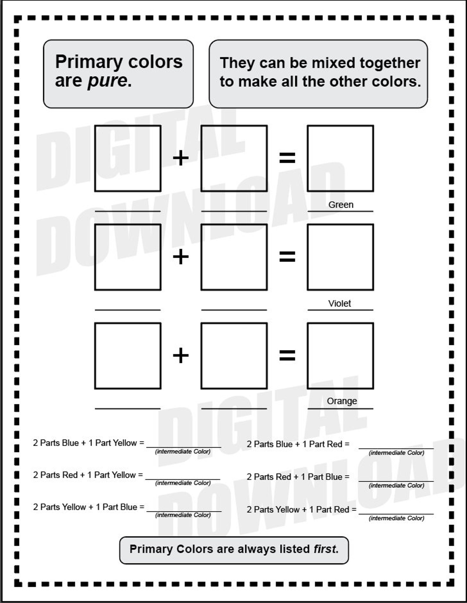Color Wheel Art Worksheet - Etsy