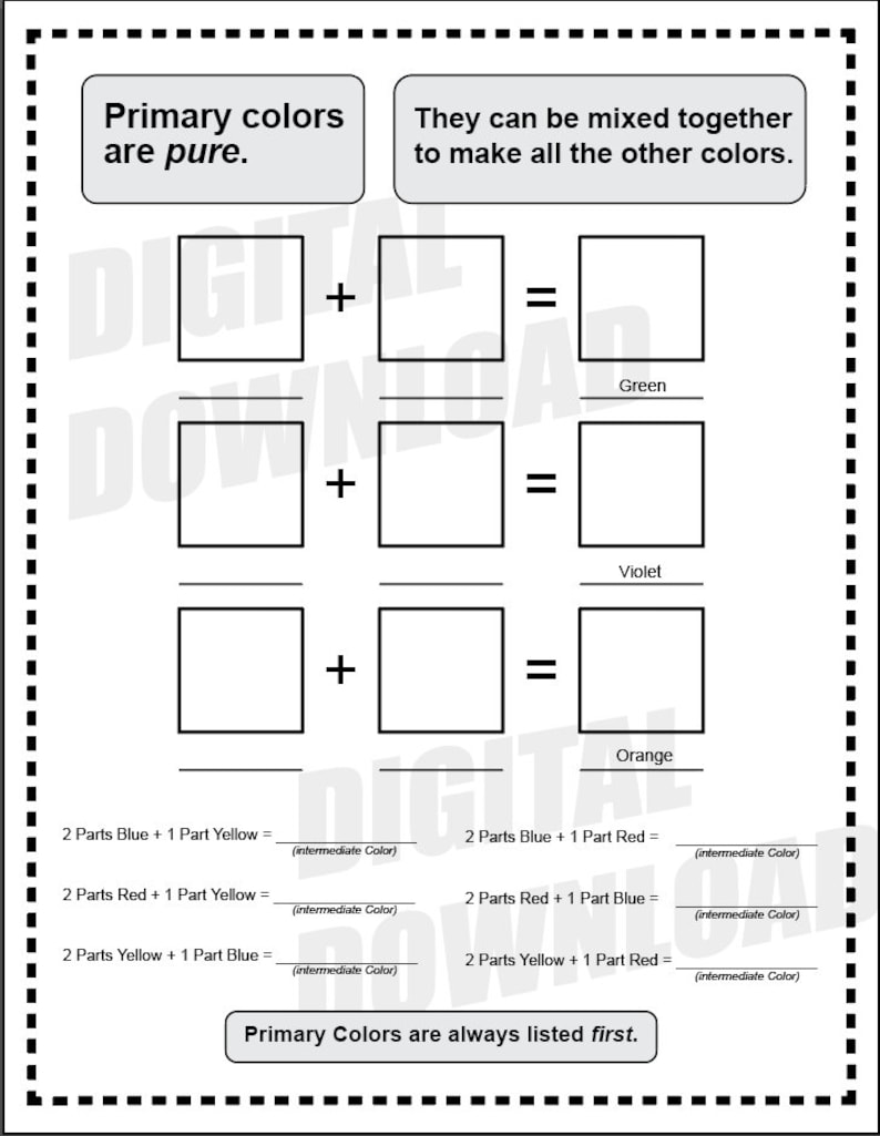 Color Wheel Art Worksheet - Etsy