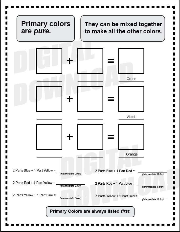 Color Wheel Art Worksheet - Etsy UK