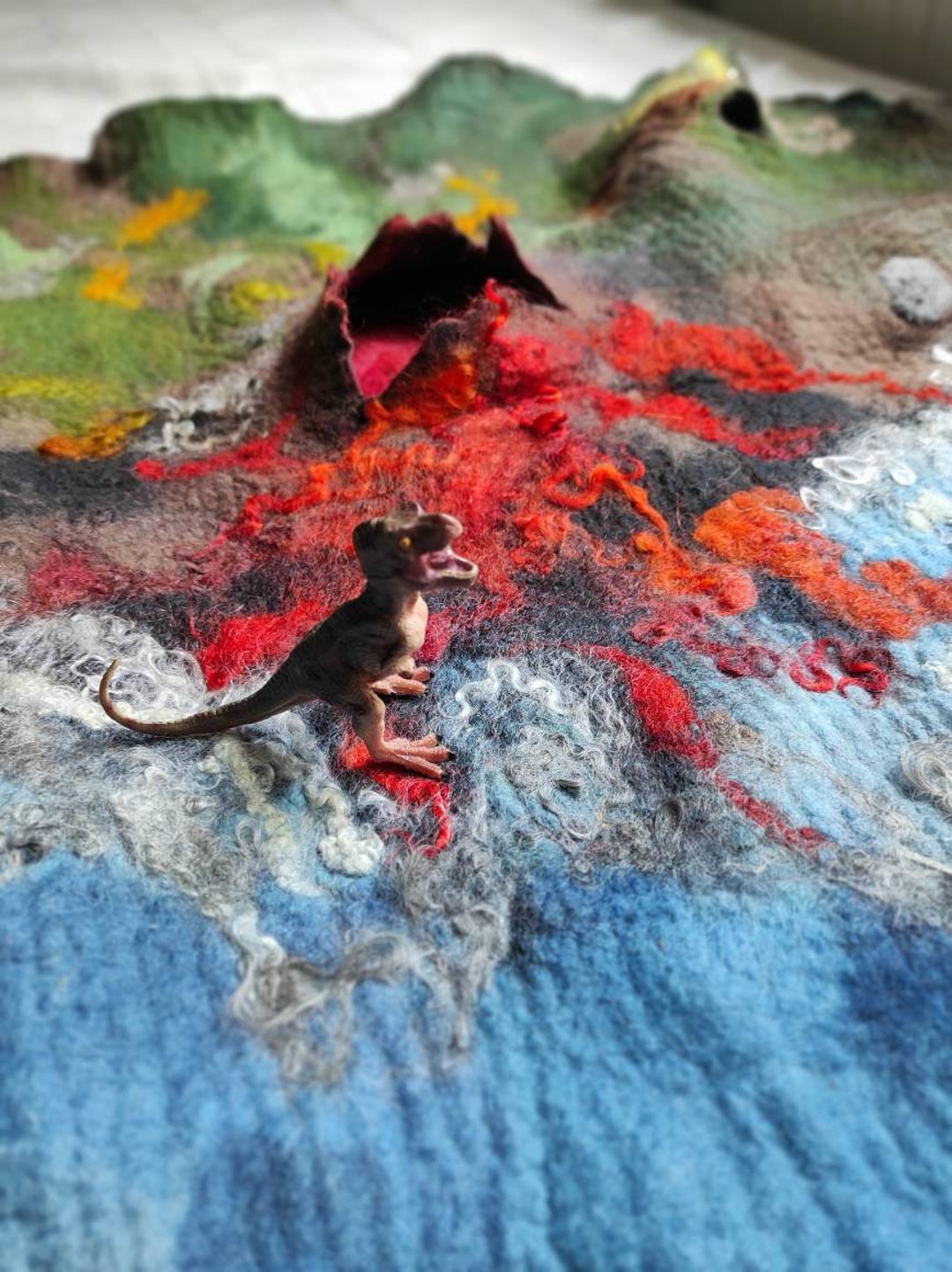 Felt Volcano Playmat With T-rex – Wool Waldorf Toy for Dinosaur-loving ...