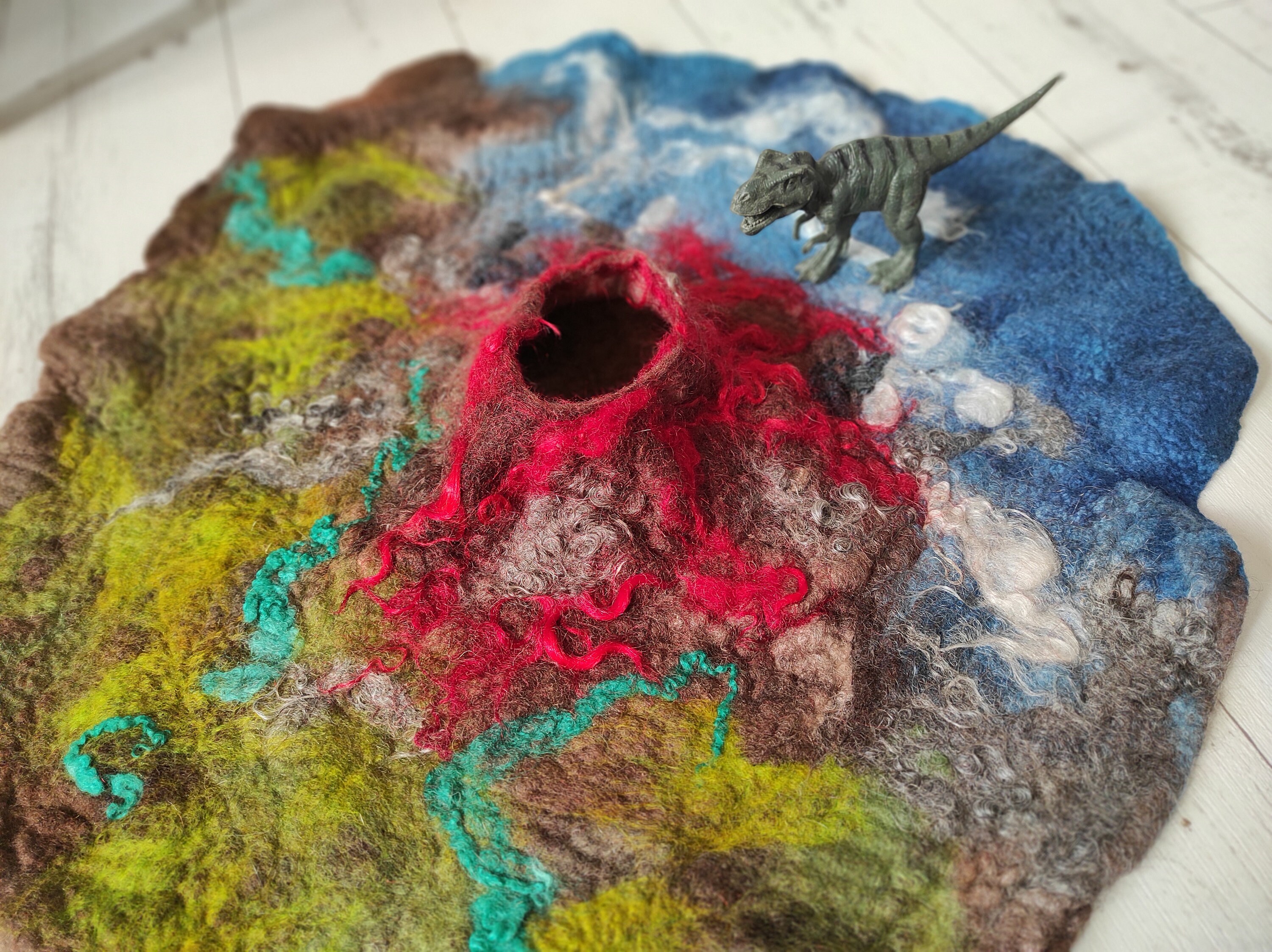 Felt Volcano Playmat With T-rex – Handmade Wool Waldorf Dinosaur Toy - Etsy