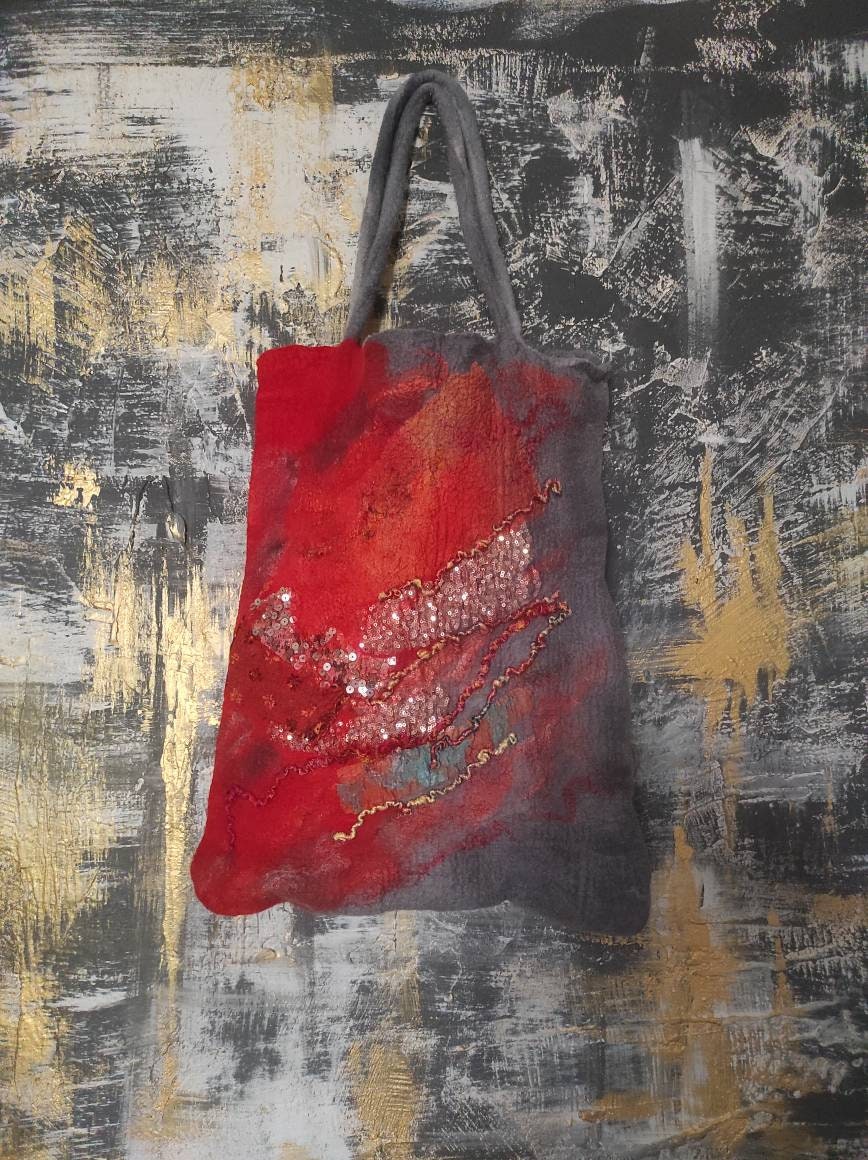 Large Nuno Felted Wool Tote Bag With Matching Hat - Etsy