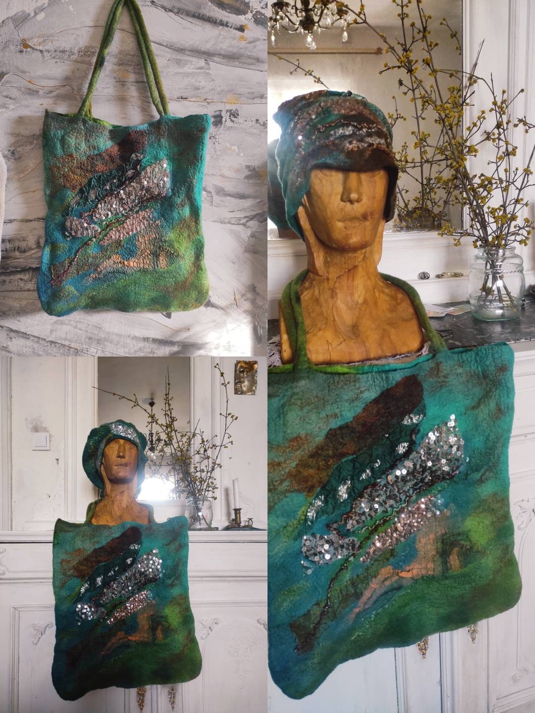 Large Nuno Felted Wool Tote Bag With Matching Hat, Made-to-order - Etsy