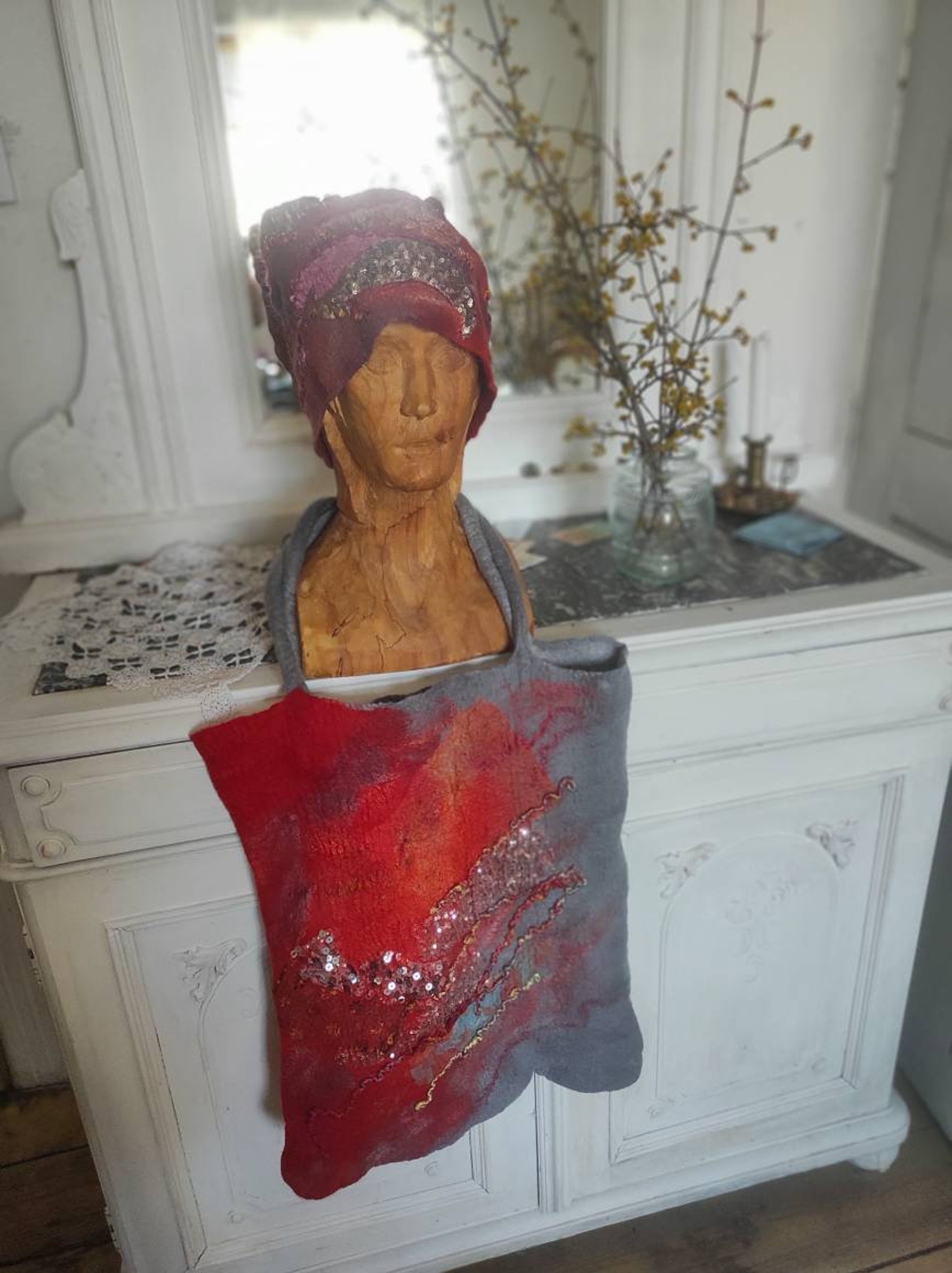 Large Nuno Felted Wool Tote Bag With Matching Hat - Etsy