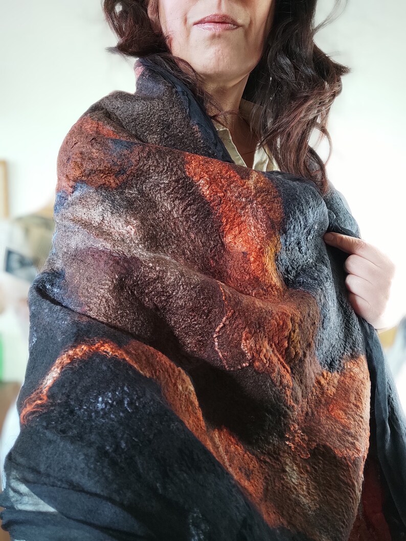Lightweight Eco Friendly Highly Textured Nuno Felted Double Sided Black ... Lightweight Eco Friendly Highly Textured Nuno Felted Double Sided Black ...