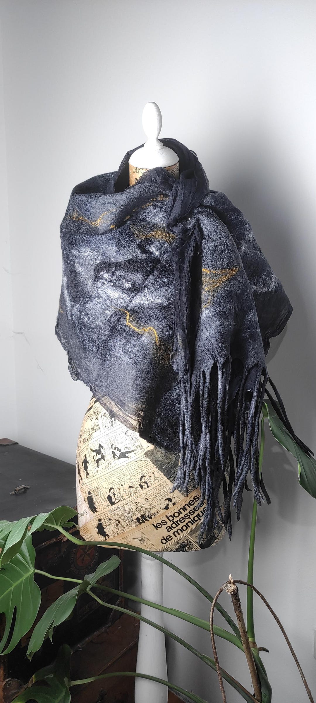 Eco Friendly Double Sided Textured Evening Nuno Felt Shawl, Boho Scarf ...