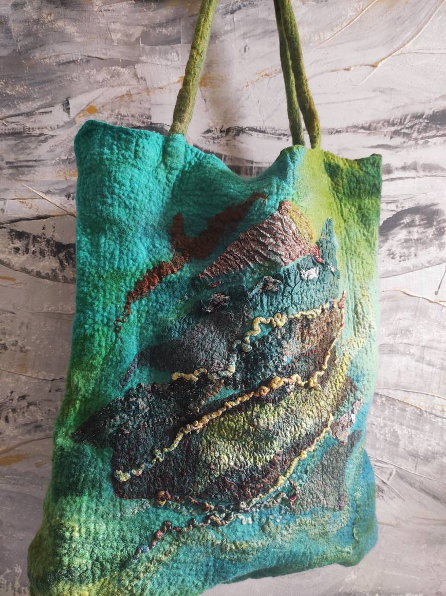 Large Nuno Felted Wool Tote Bag With Matching Hat - Etsy